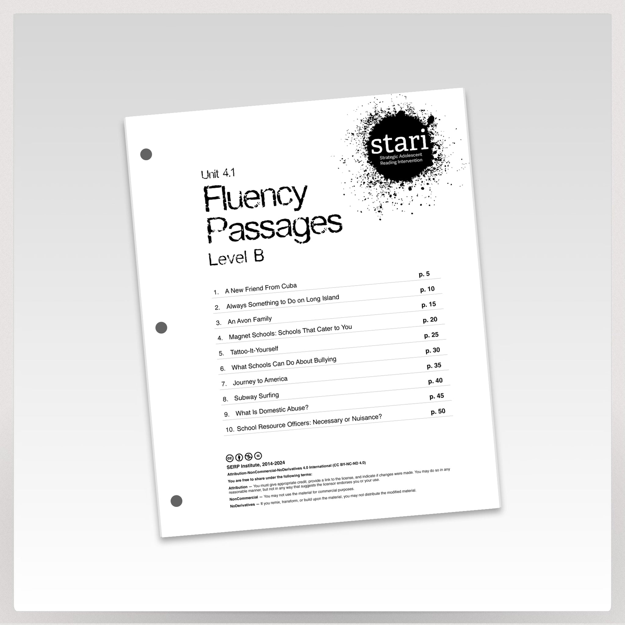 STARI 4.1 Student Fluency B – SERP Institute Store